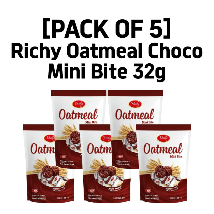 [PACK OF 5] Richy Oatmeal Choco Mini Bite 32g X 5EA 리치 오트밀 초콜릿 미니바이트 3 ...